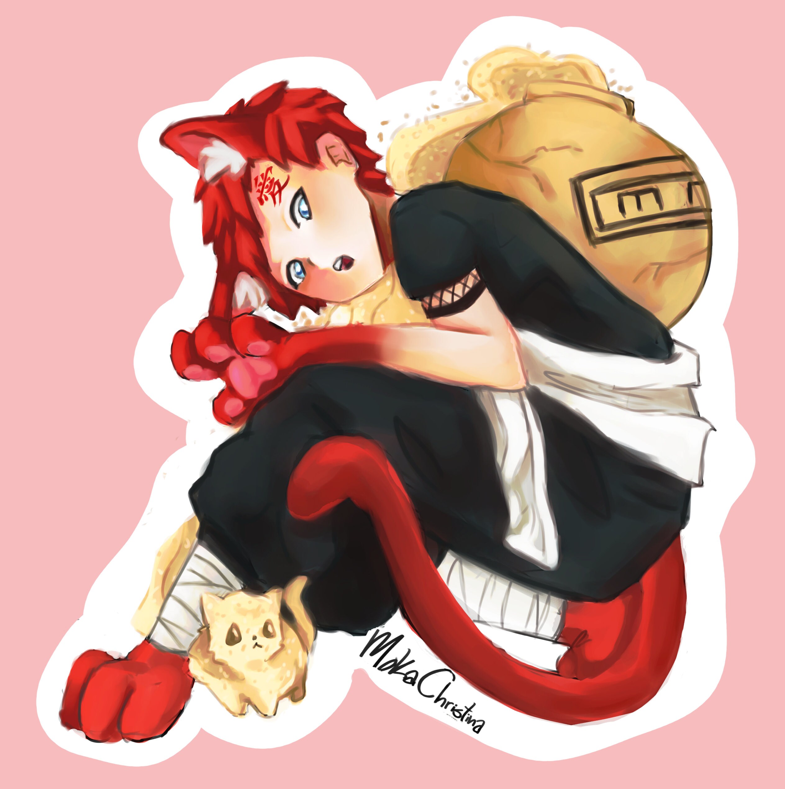 Gaara as Cute Anime Cat Anime Sticker | Etsy