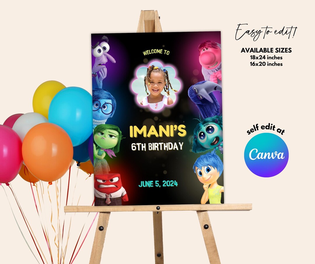 Inside Out 2 Welcome Sign: Editable Birthday Party Decor (digital ...