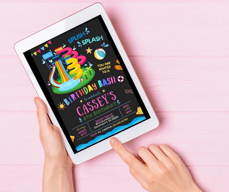 Water Slide Birthday Invitation, Summer Invitation Template, Birthday ...