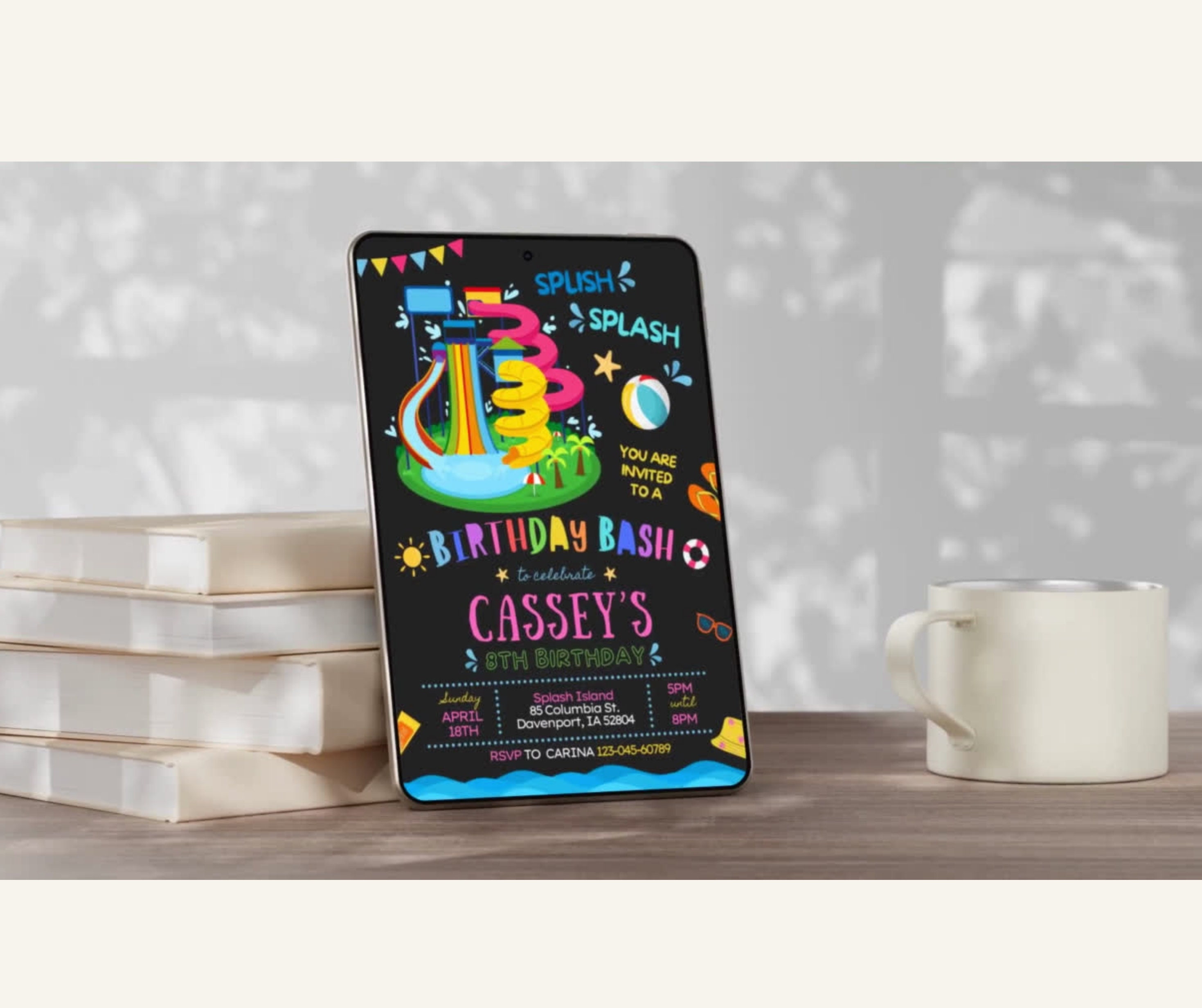 Water Slide Birthday Invitation, Summer Invitation Template, Birthday ...