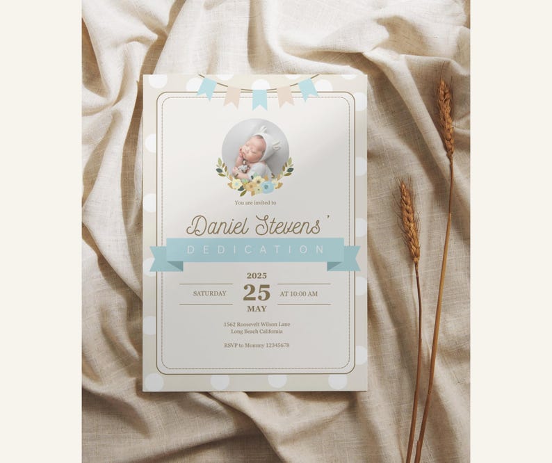 Boy Dedication Invitation: Editable Christening Template (digital ...