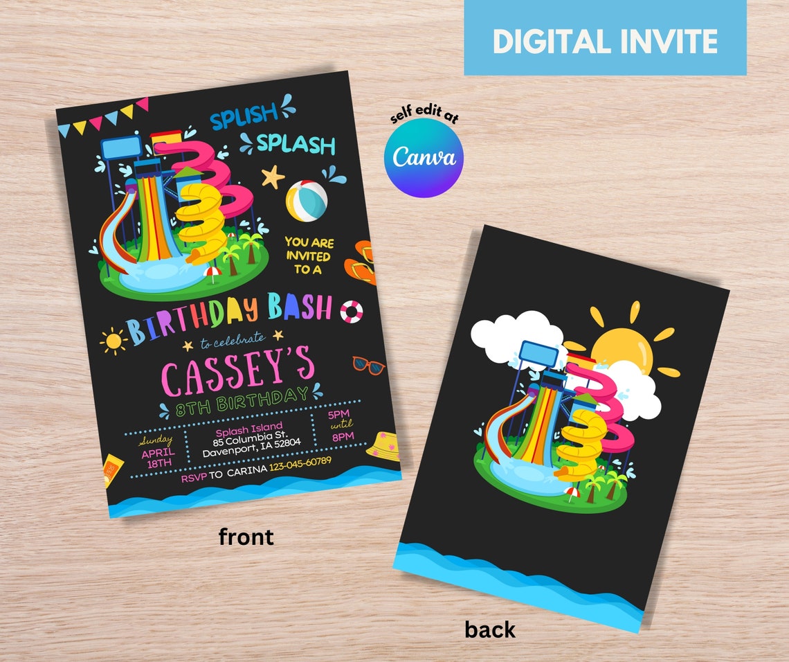Water Slide Birthday Invitation, Summer Invitation Template, Birthday ...