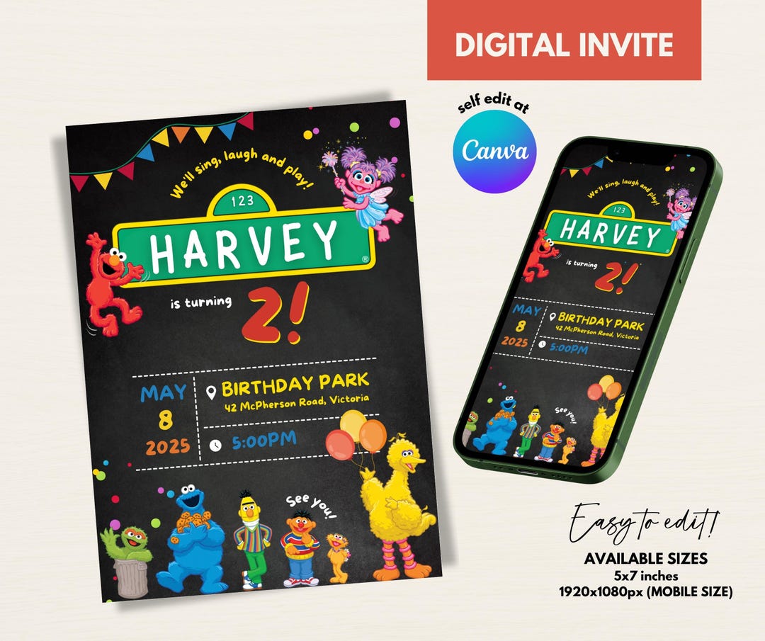 Street Monsters | Editable Elmo Birthday Invitation | Editable ...
