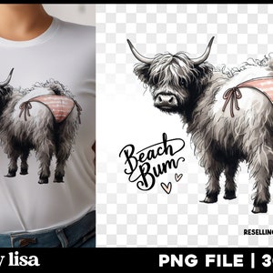 Summer Beach Bum Highland Cow Png | Funny Highland Cow Shirt Design ...