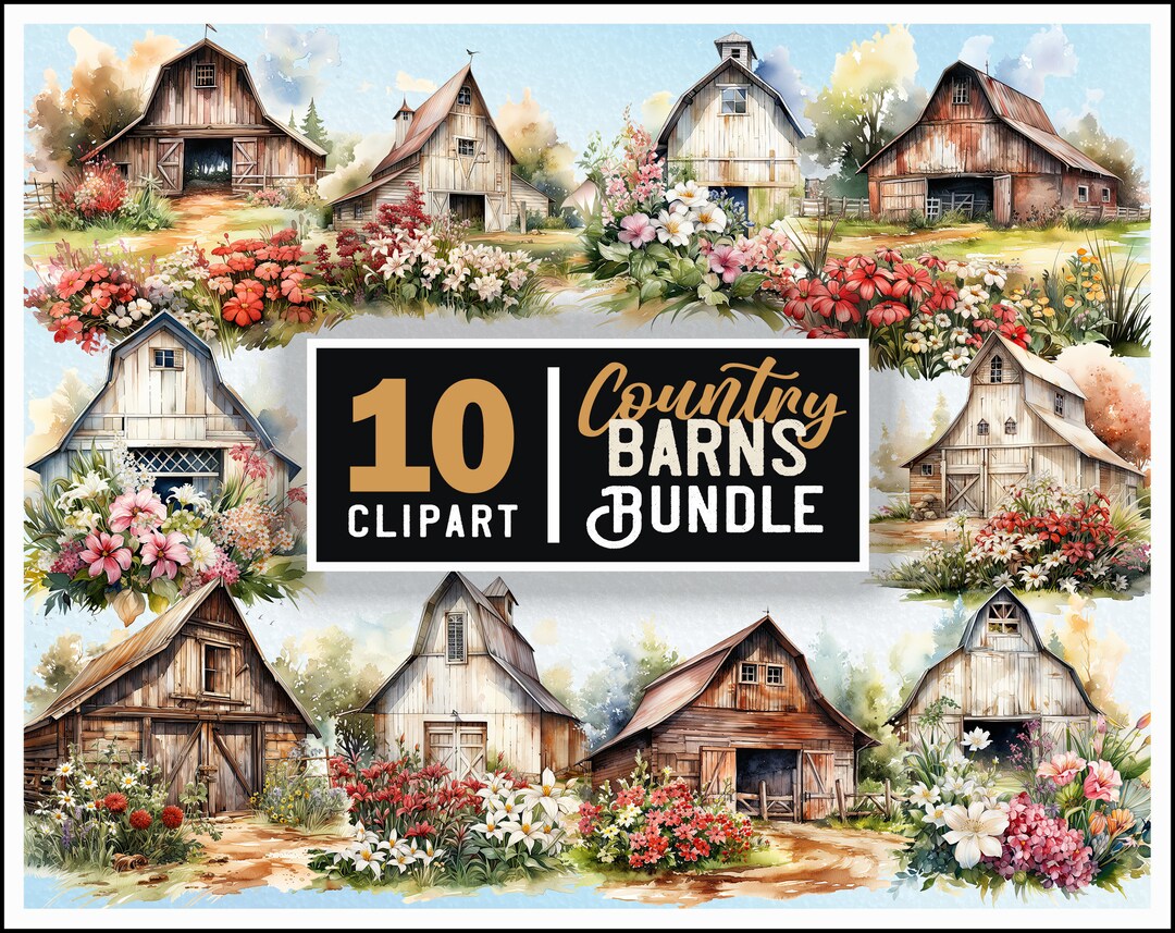 Farm Barns Clipart PNG Sublimation Bundle | Old Country Farmhouse ...