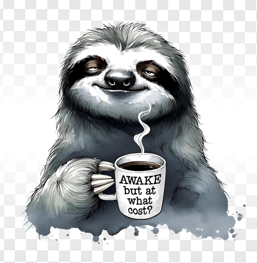 Funny Sloth PNG | Coffee Quote PNG | Trendy Png Coffee Sloth Funny ...