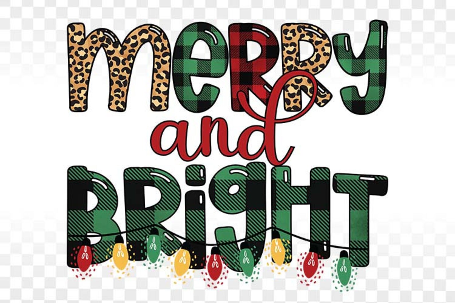 Merry and Bright Christmas Lights PNG | Sublimation Design - Etsy