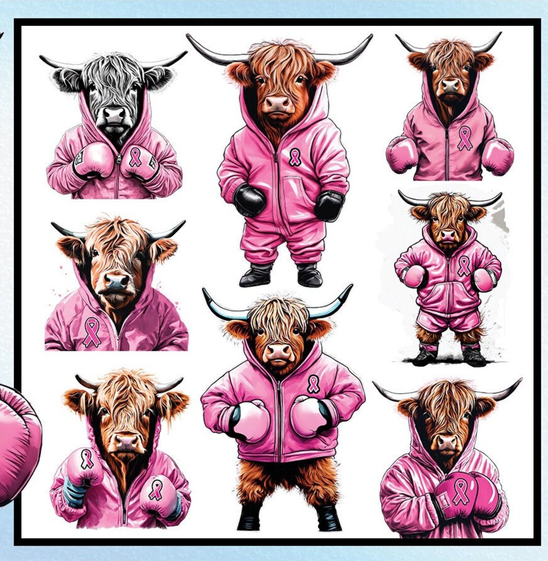 Breast Cancer Awareness Highland Cow PNG, Pink Ribbon Clip Art (digital ...