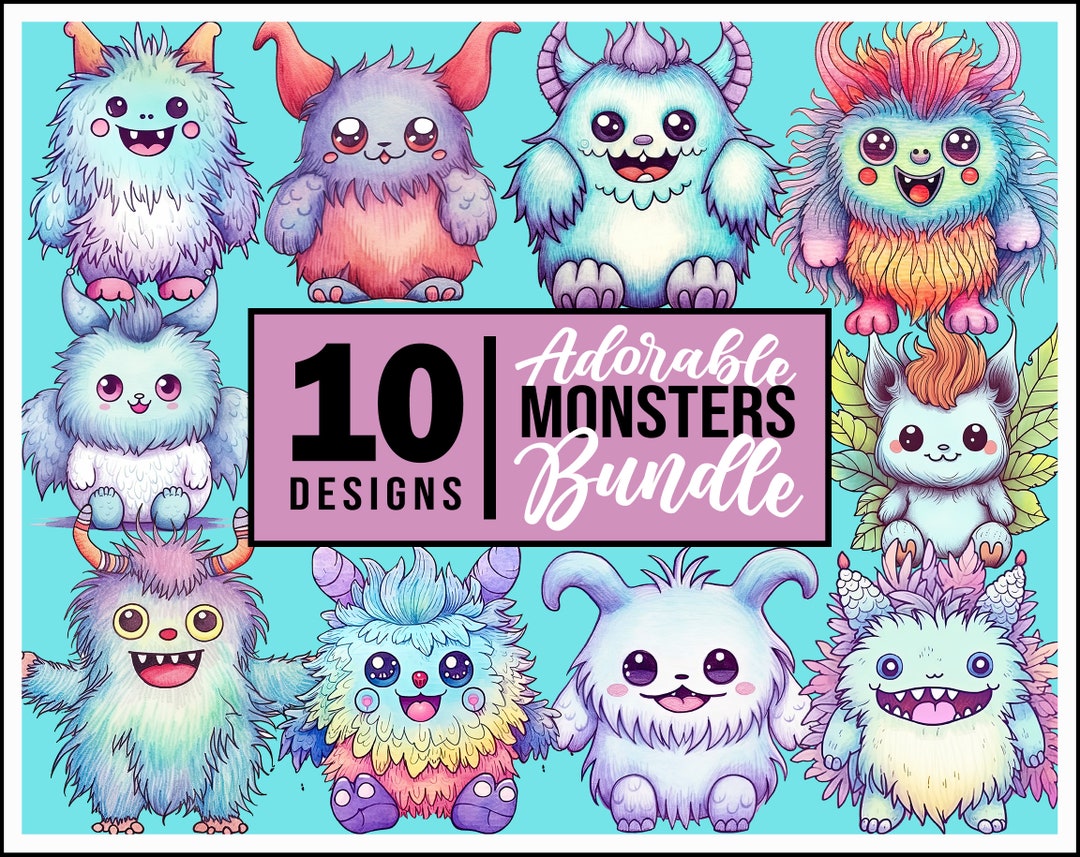 Cute Monster Clipart Bundle, Watercolor Style (PNG File) - Etsy