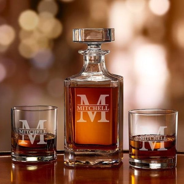 Monogram Decanter and Glass Set - Etsy