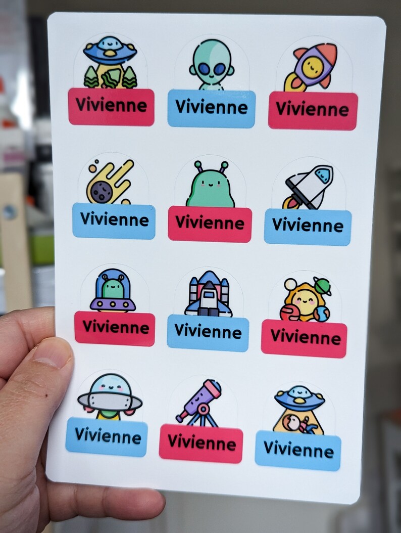 Children's Name Label Sticker Sheet, Adorable Kawaii Style, Waterproof ...