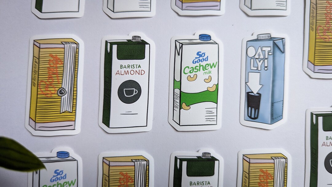 Non Dairy Milk Die Cut Stickers: Vegan and Lactose-free Beverage Decals ...