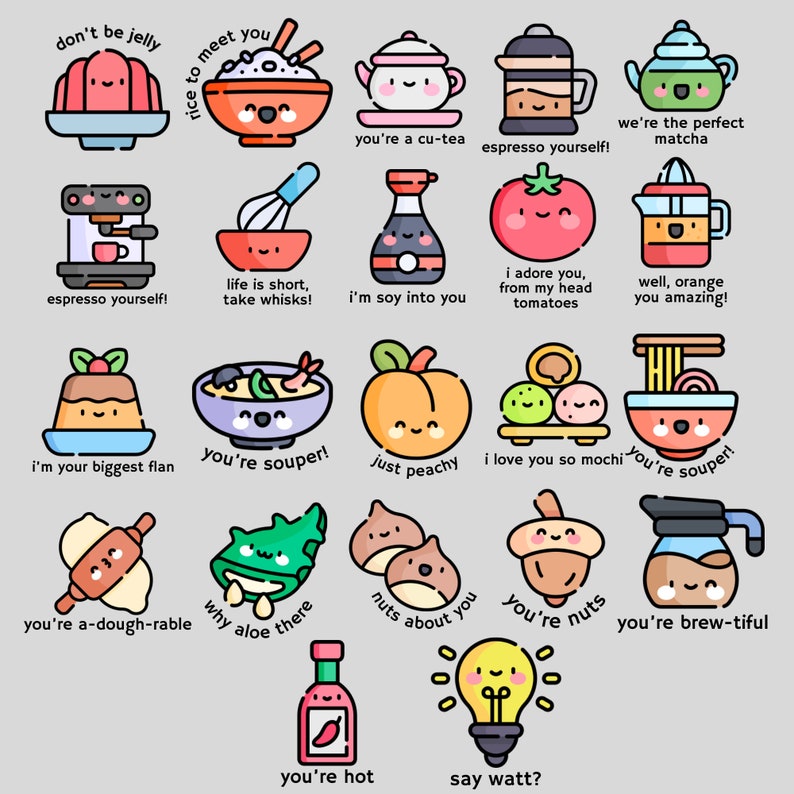 Adorable Kawaii Stickers, Whimsical, Pun-ny and Sweet Food Decals for ...