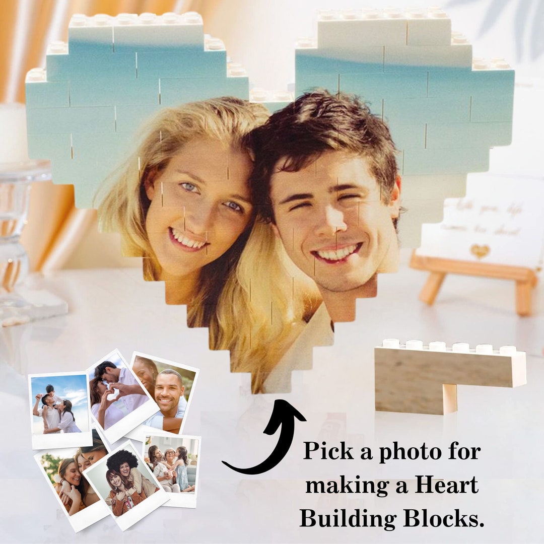 Personalized Heart Photo Building Blocks, Custom Portrait Love Brick ...
