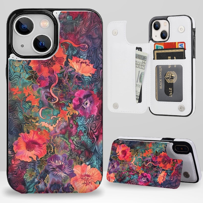 Surrealism Botanical Art Wallet Phone Case With Card Holder for iPhone ...