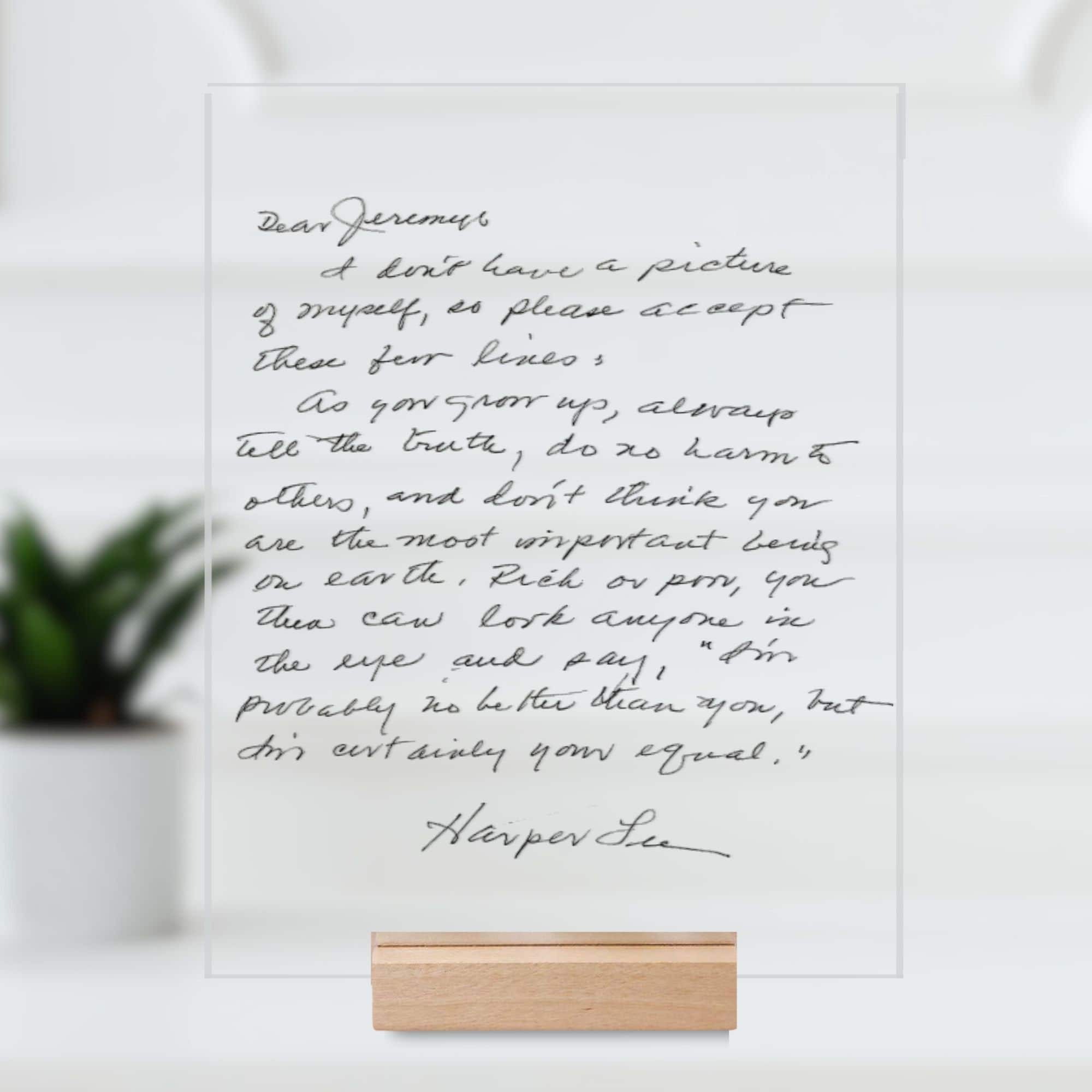 Actual Handwritten Letter Acrylic Plaque Stand, Handwriting Gift for ...