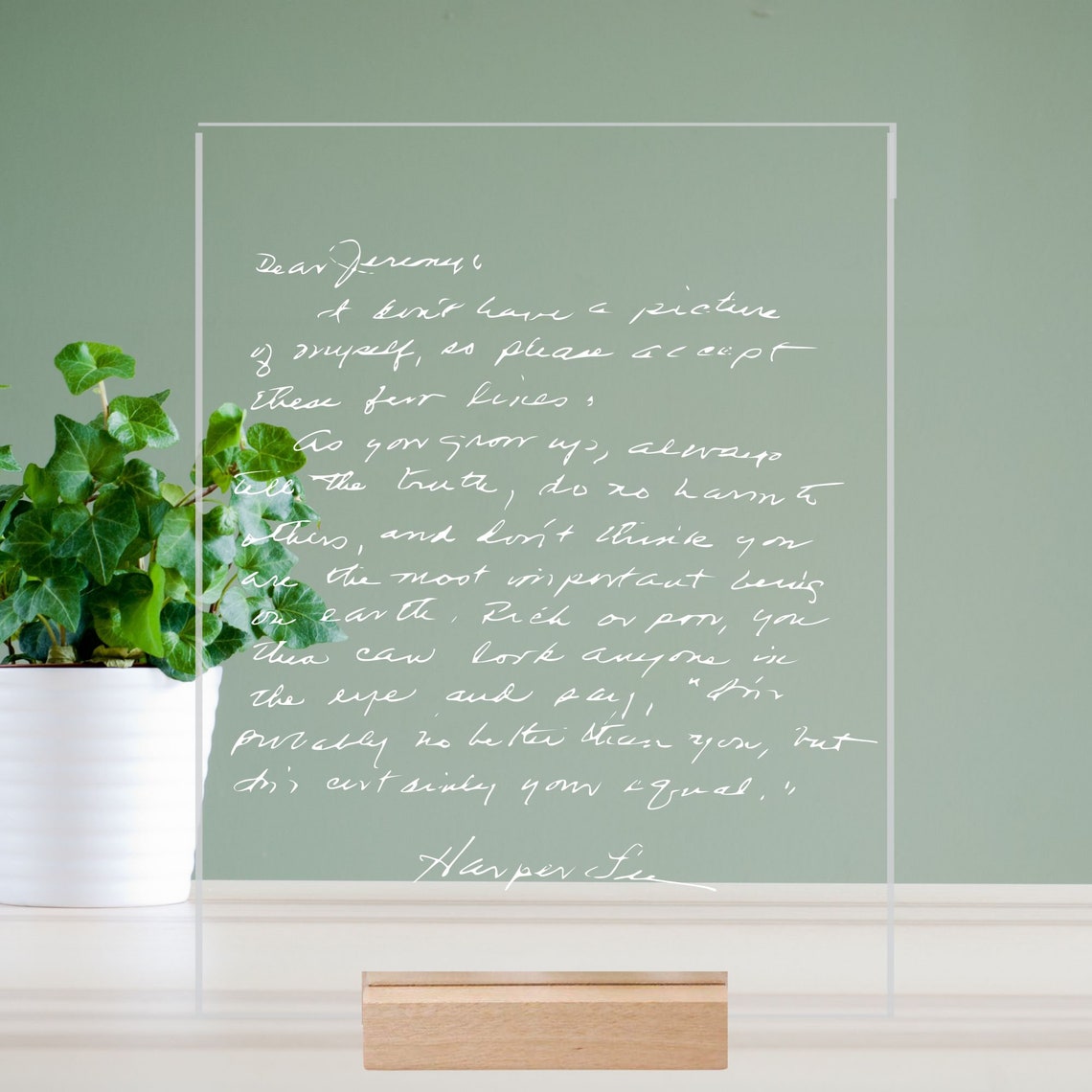 Actual Handwritten Letter Acrylic Plaque Stand, Handwriting Gift for ...