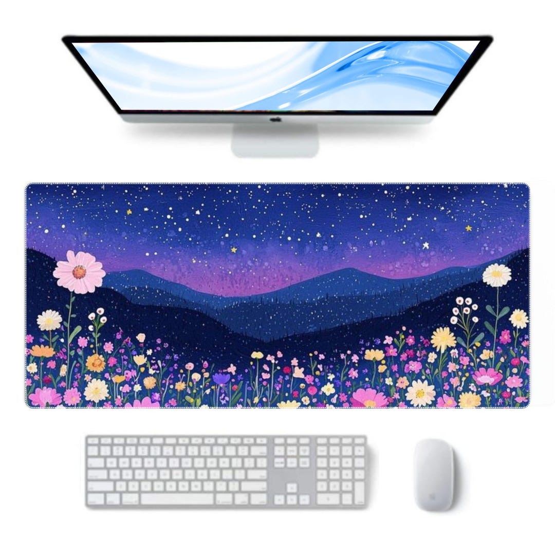 Cute Night Sky Wildflowers Desk Mat, Large Mouse Pad, Gaming Mousepad ...