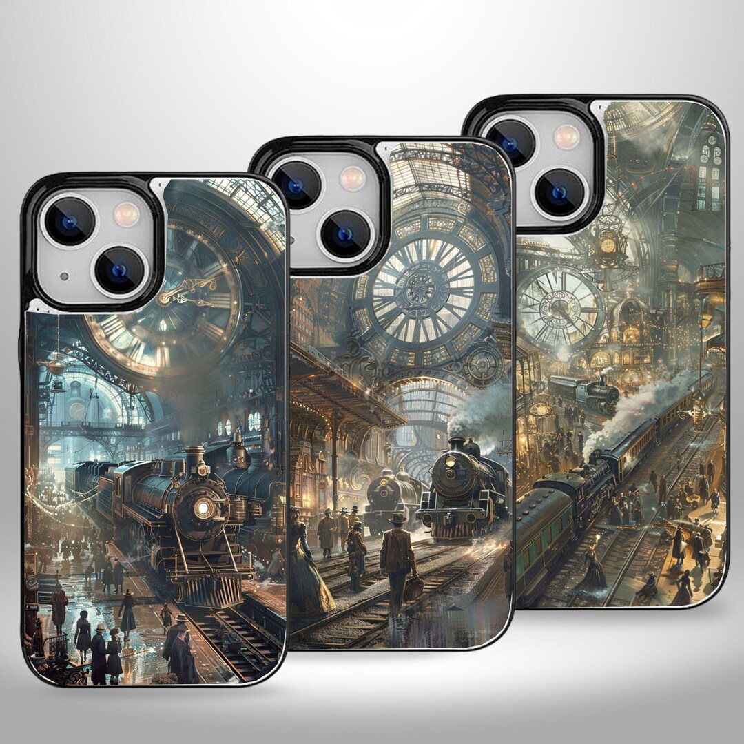 Steampunk Train Aesthetic Wallet Phone Case With Card Holder for iPhone ...