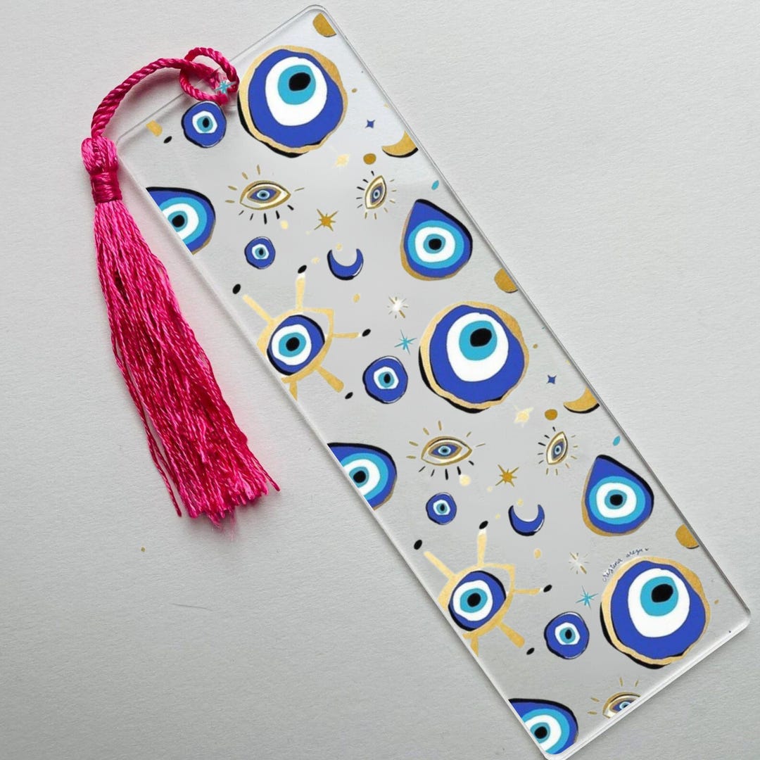 Cute Evil Eye Transparent Acrylic Bookmark With Tassels, Perfect Gift ...