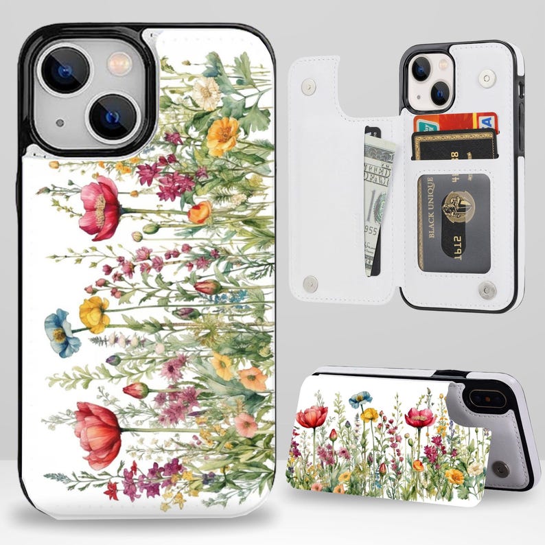 Botanical Wildflower Wallet Phone Case With Card Holder for iPhone 17 ...