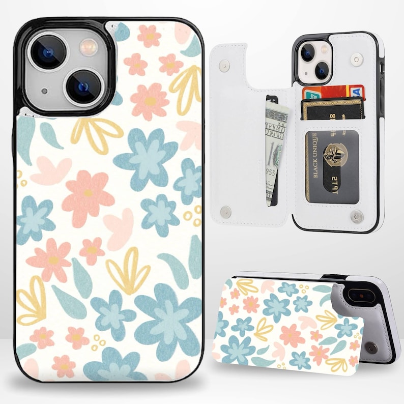 Cute Floral Aesthetic Wallet Phone Case With Card Holder for iPhone 17 ...