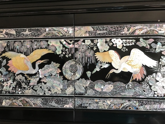 Black Lacquer Coated on Wood With Mother-of-pearl Ornamented Black Lacquer Coated on Wood With Mother-of-pearl Ornamented