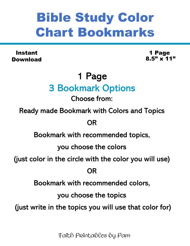 Bible Study Color Chart Bookmarks - Etsy