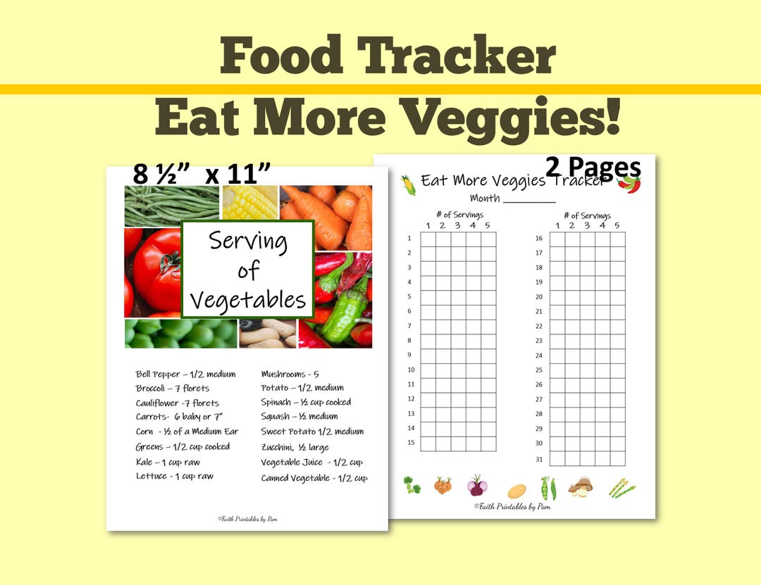 Food Tracker, Vegetable Serving Tracker, Monthly Veggie Tracker - Etsy