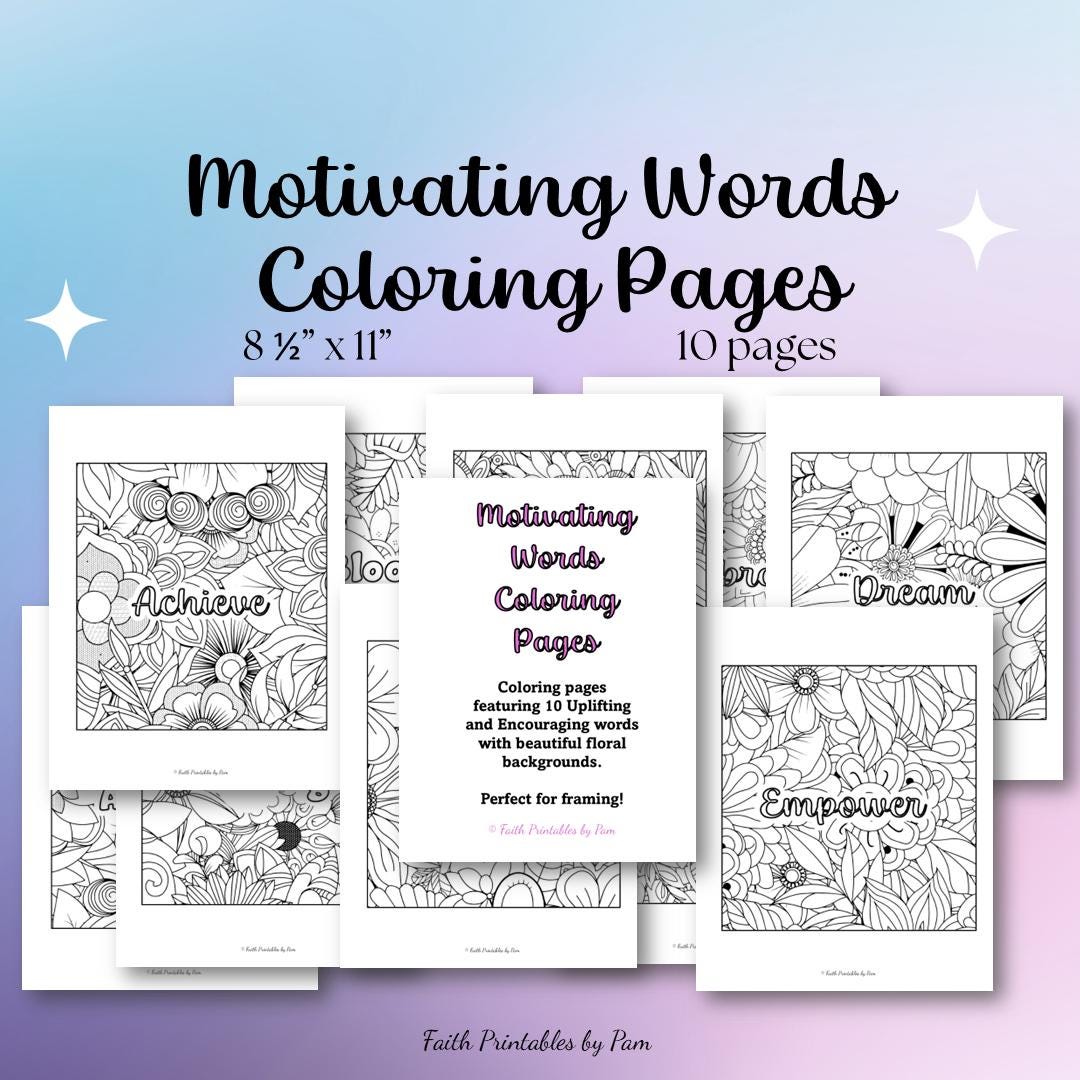 Motivating Words Coloring Pages, Flower Coloring for Women and Teens ...
