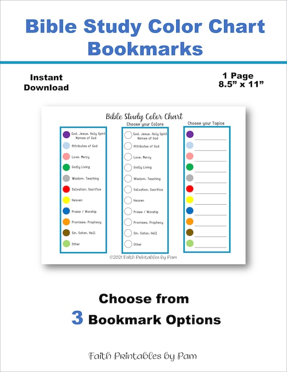 Bible Study Color Chart Bookmarks | Etsy