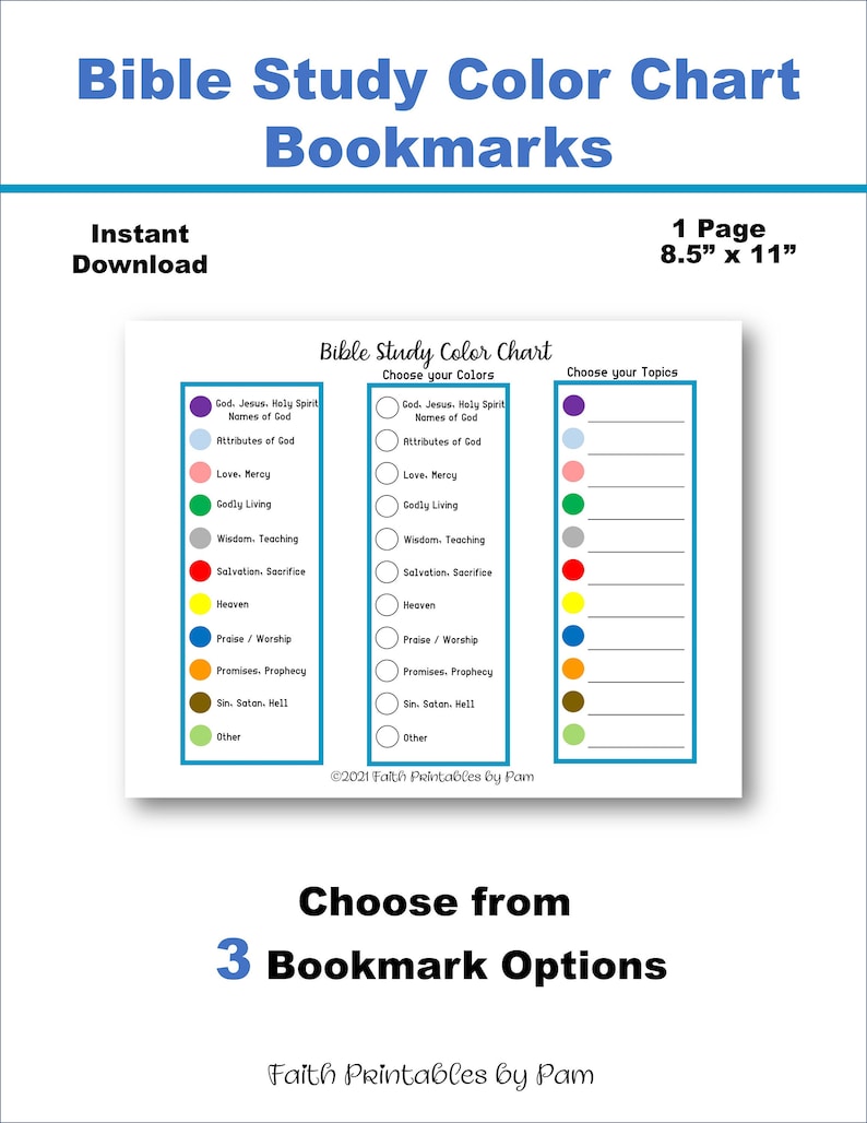 Bible Study Color Chart Bookmarks - Etsy