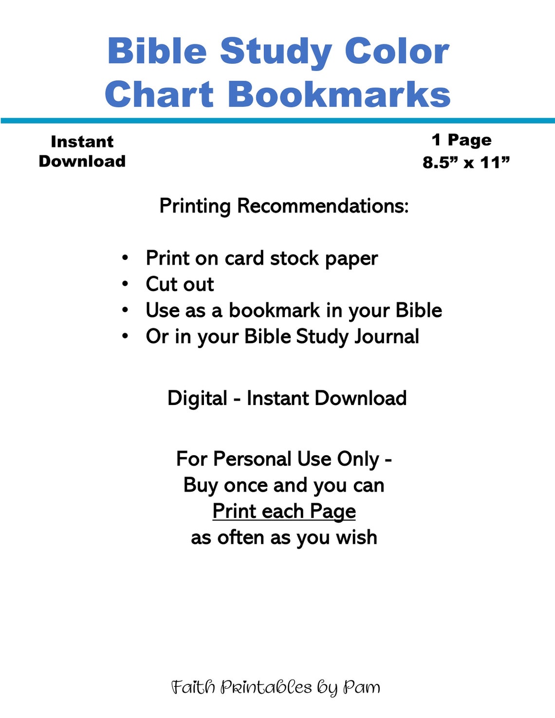 Bible Study Color Chart Bookmarks - Etsy