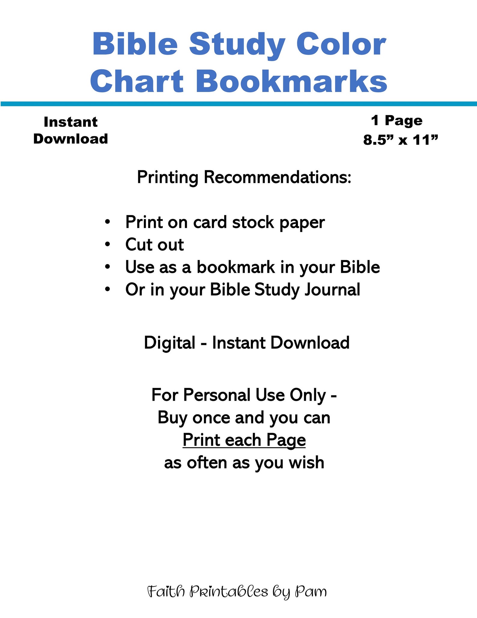 Bible Study Color Chart Bookmarks - Etsy