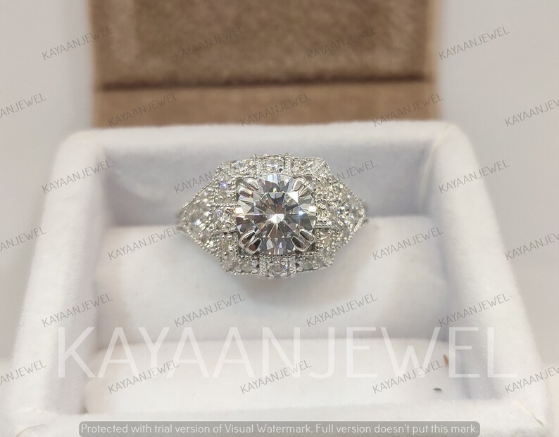 Anillo de compromiso de plata de ley 925 de 2,10 quilates con corte ...