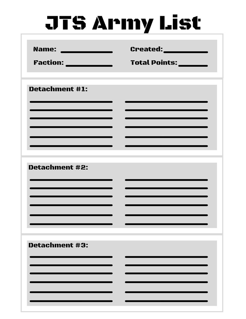 Wargaming Digital Army List for 40k - Etsy