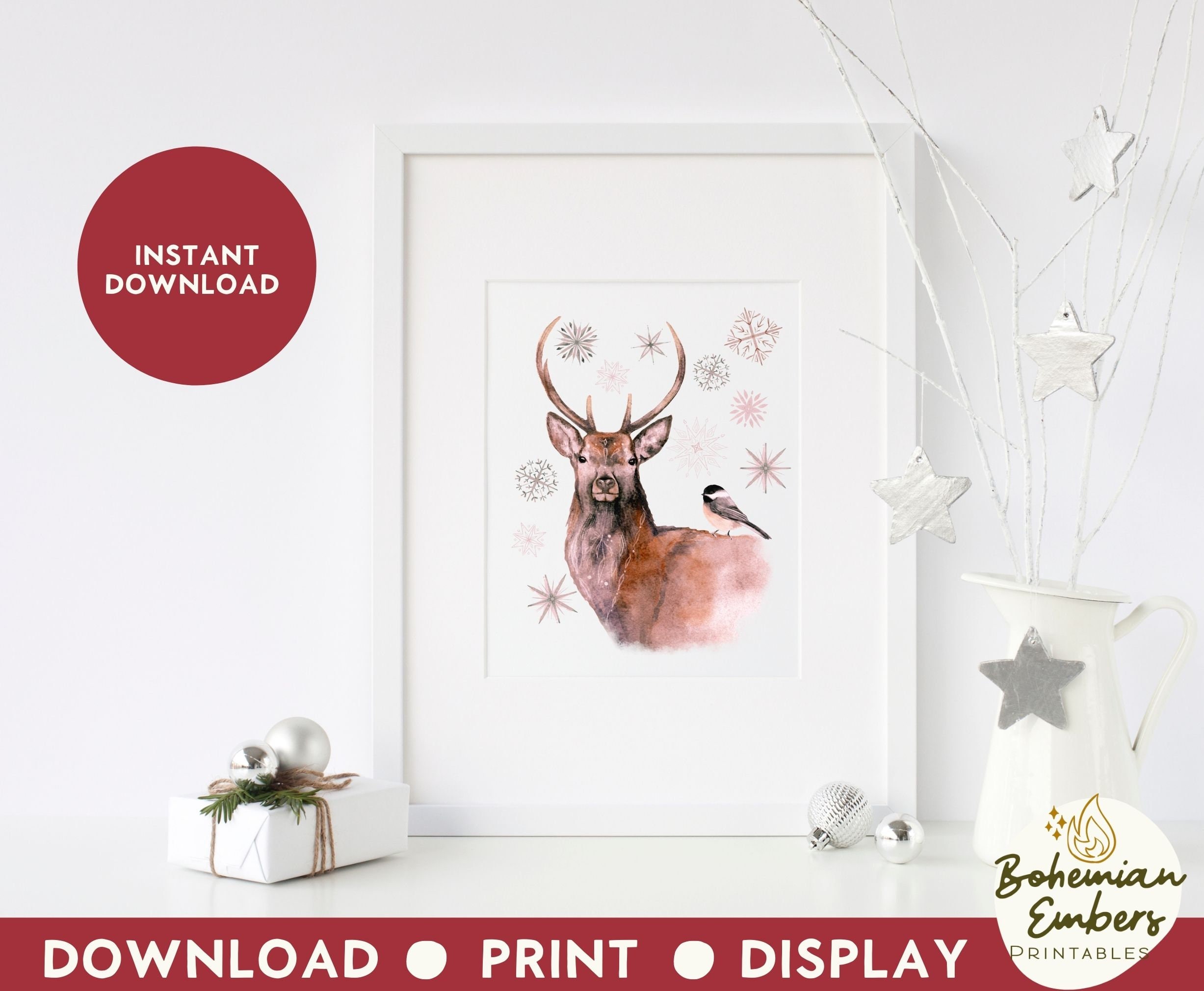 SET OF FIVE Digital Download Winter Boho Printables, Merry Christmas ...