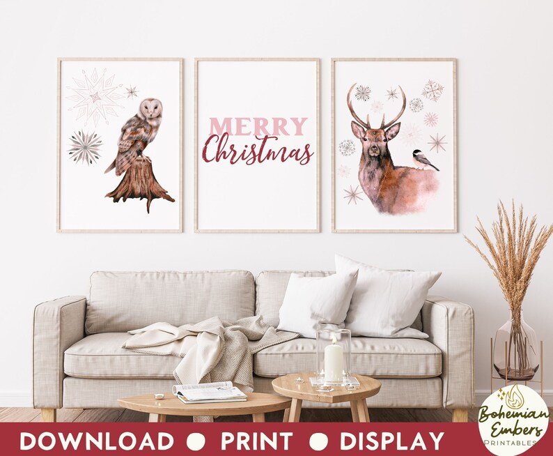 SET OF FIVE Digital Download Winter Boho Printables, Merry Christmas ...