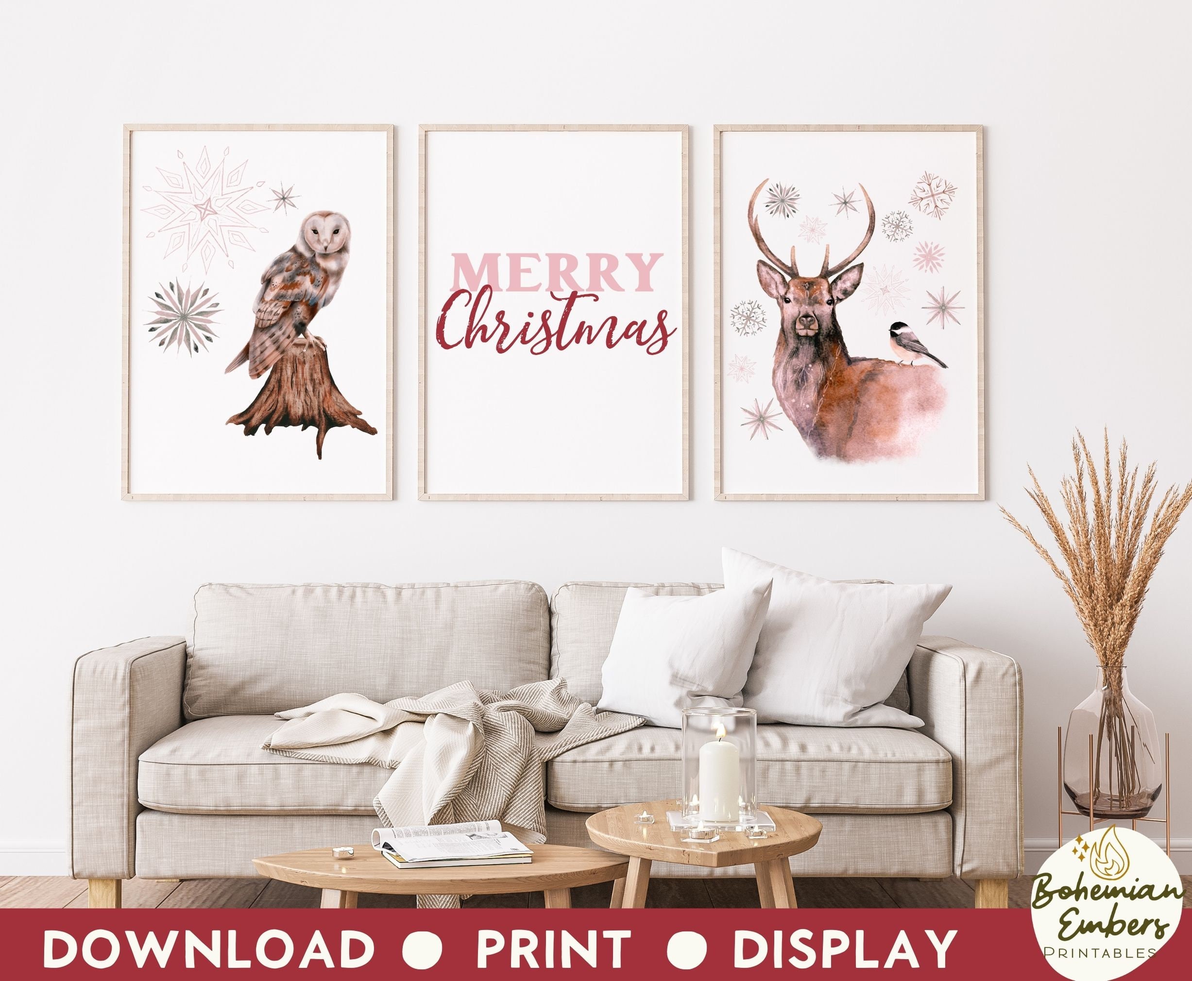SET OF FIVE Digital Download Winter Boho Printables, Merry Christmas ...
