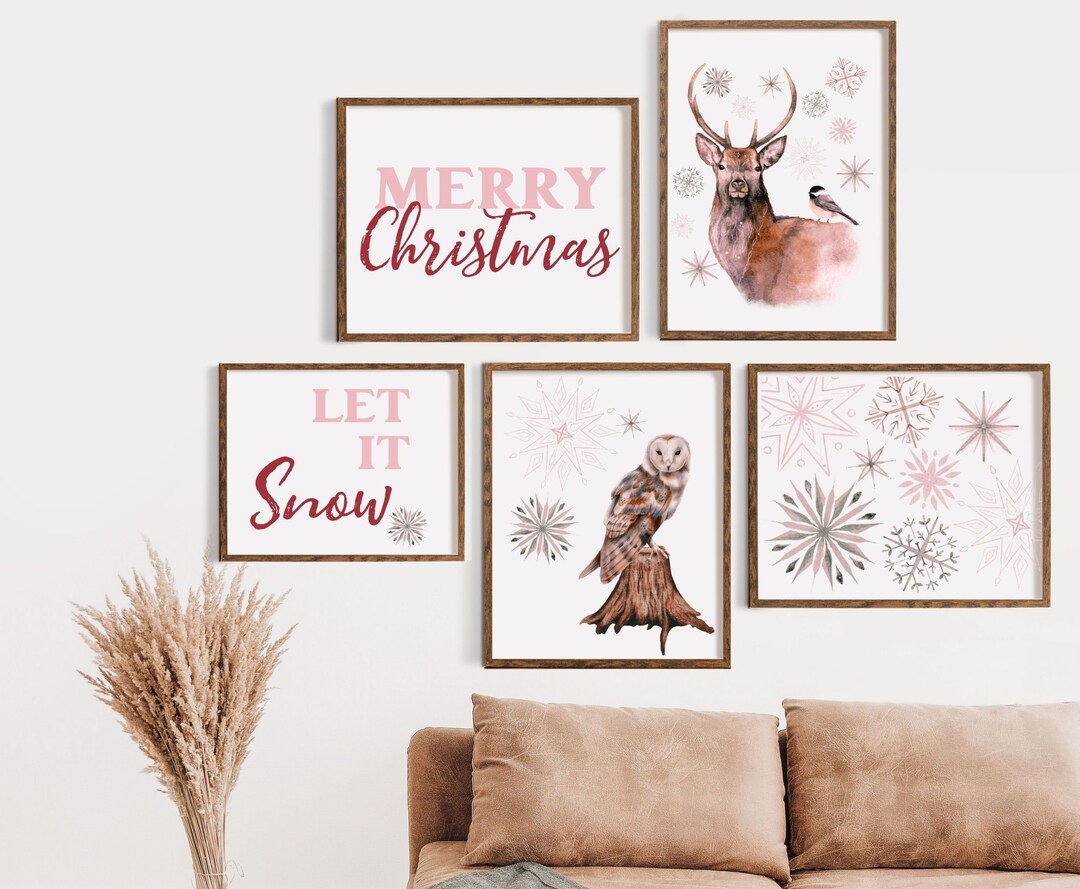 SET OF FIVE Digital Download Winter Boho Printables, Merry Christmas ...