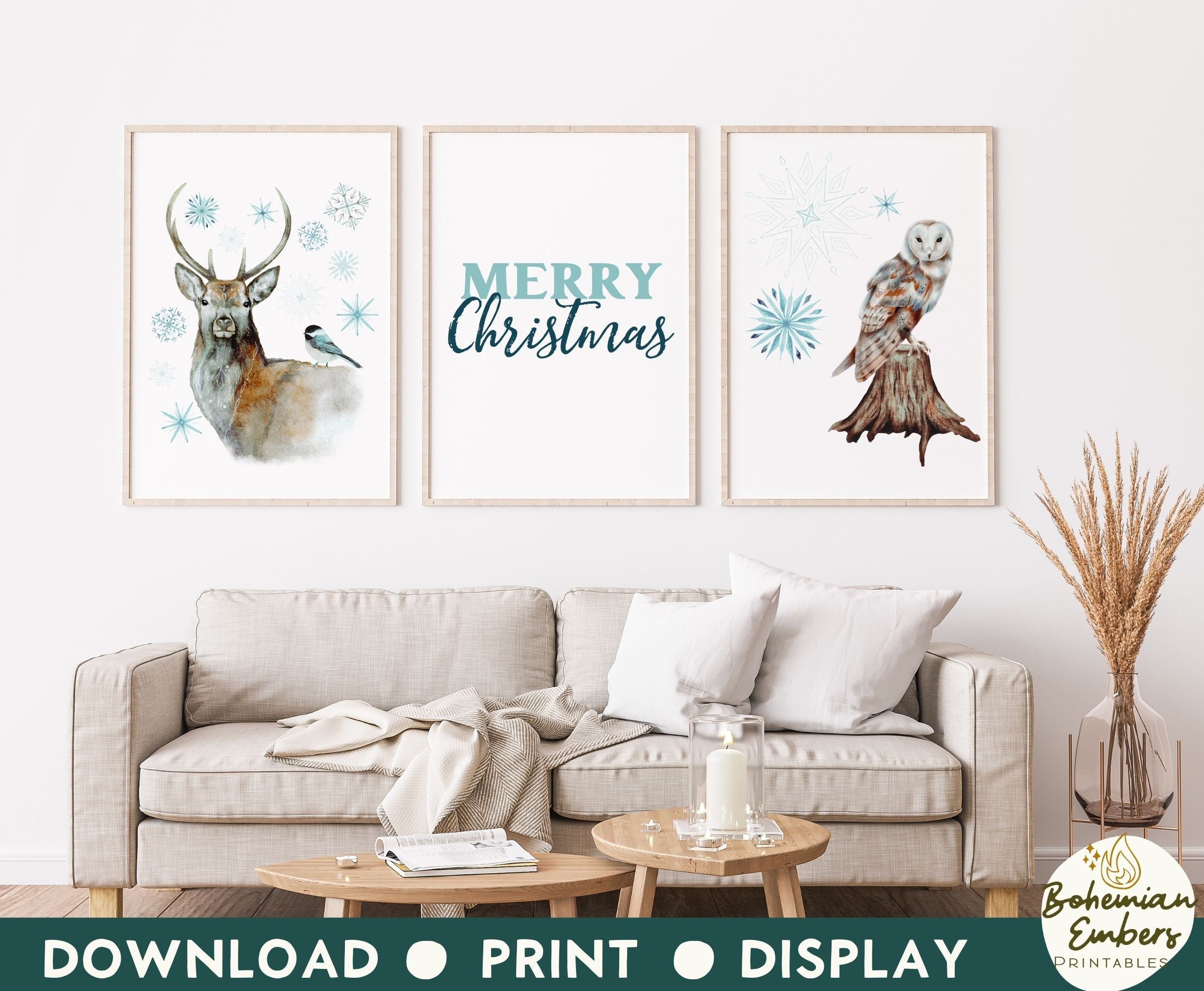 SET OF FIVE Printable Winter Art, Merry Christmas Wall Decor ...