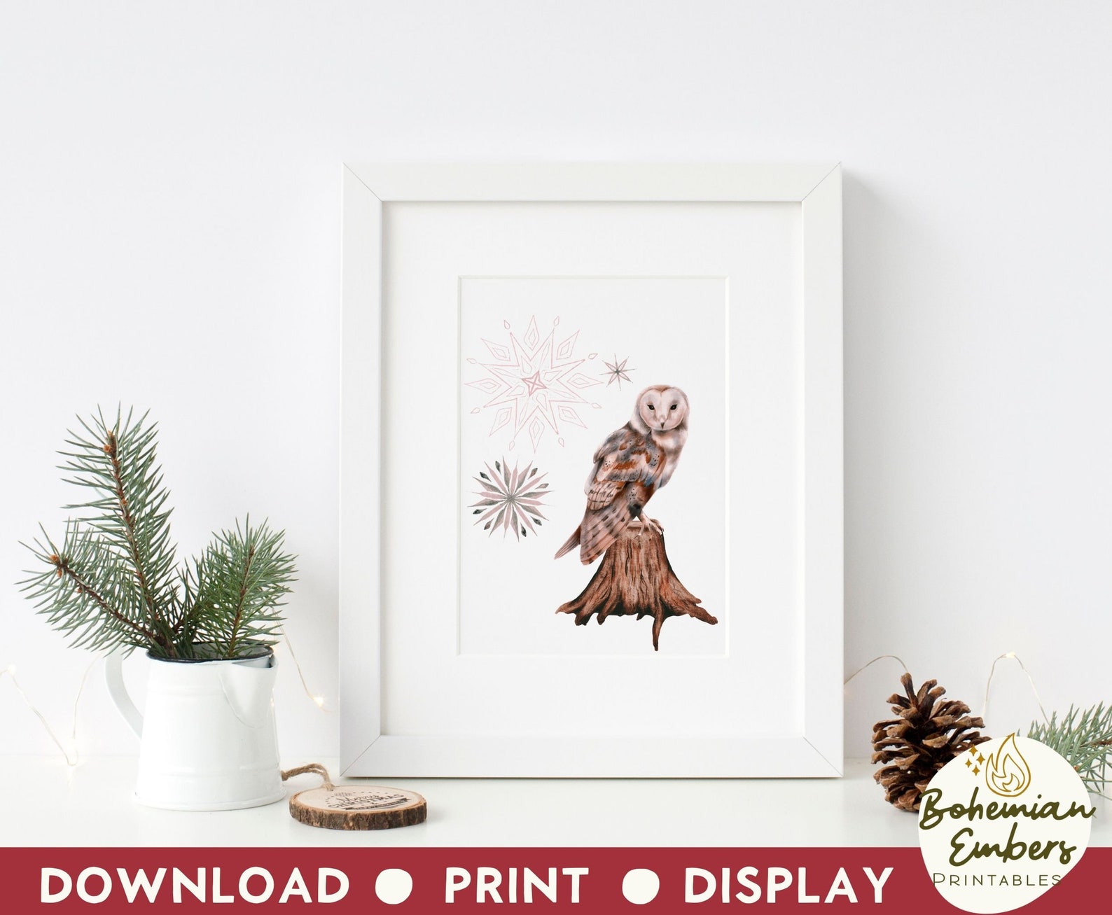 SET OF FIVE Digital Download Winter Boho Printables, Merry Christmas ...