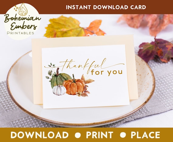 Printable Thankful for You Fall Name Card Instant Download | Etsy