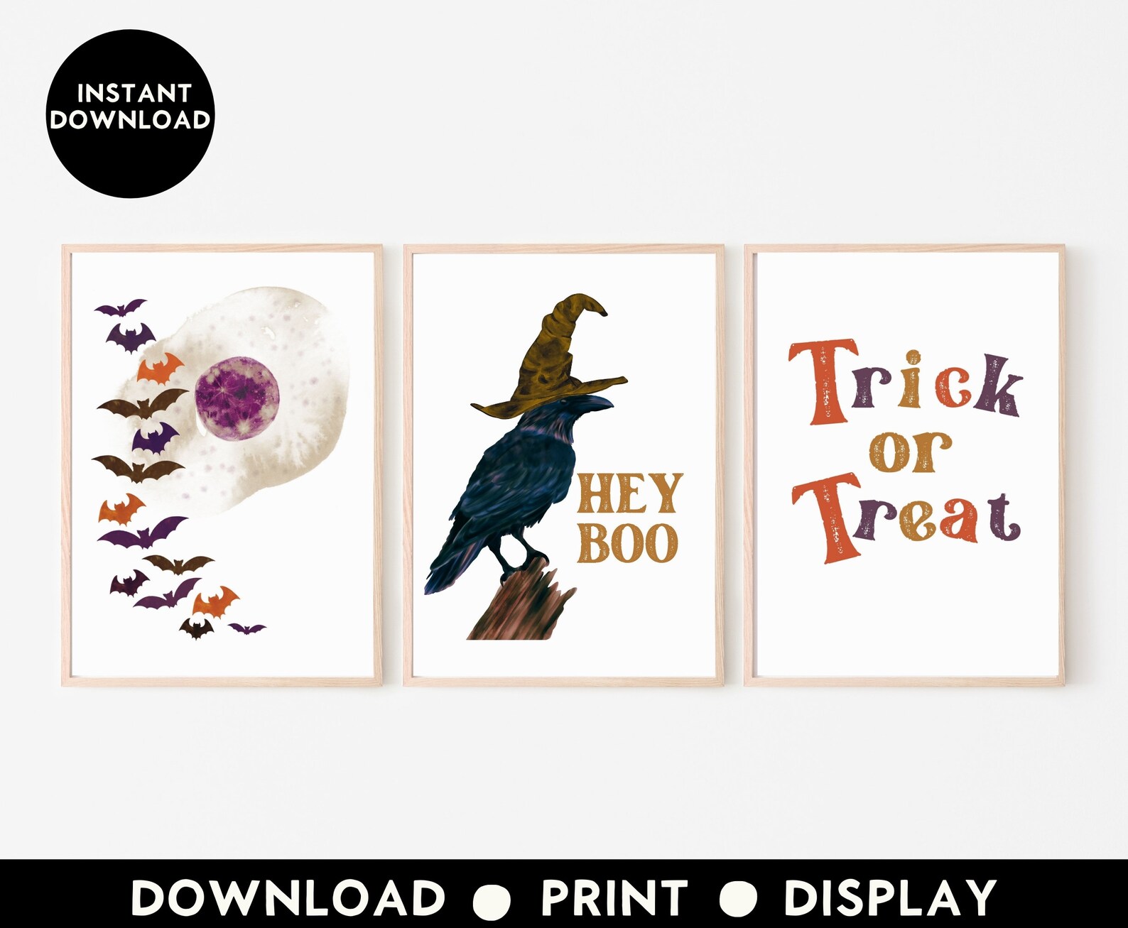 Set of FOUR Printable Boho Halloween Prints, Instant Download ...