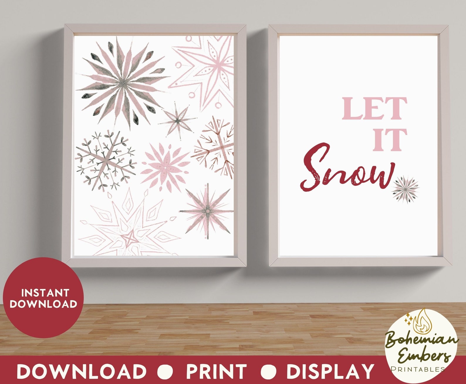 SET OF FIVE Digital Download Winter Boho Printables, Merry Christmas ...