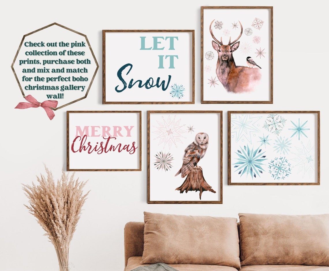 SET OF FIVE Printable Winter Art Merry Christmas Wall Decor - Etsy