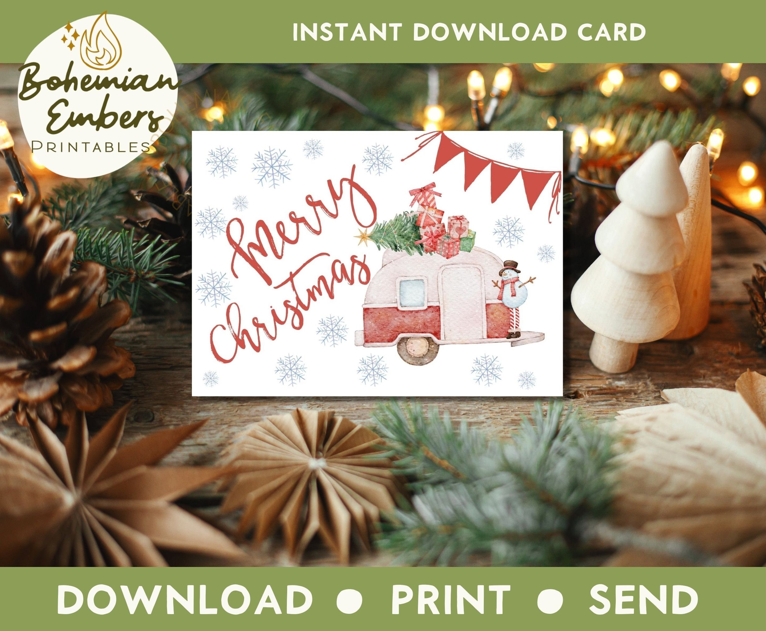 SET OF FOUR Printable Christmas 5x7 Greeting Cards, Cute Vintage Cars ...