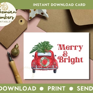 SET OF FOUR Printable Christmas 5x7 Greeting Cards, Cute Vintage Cars ...