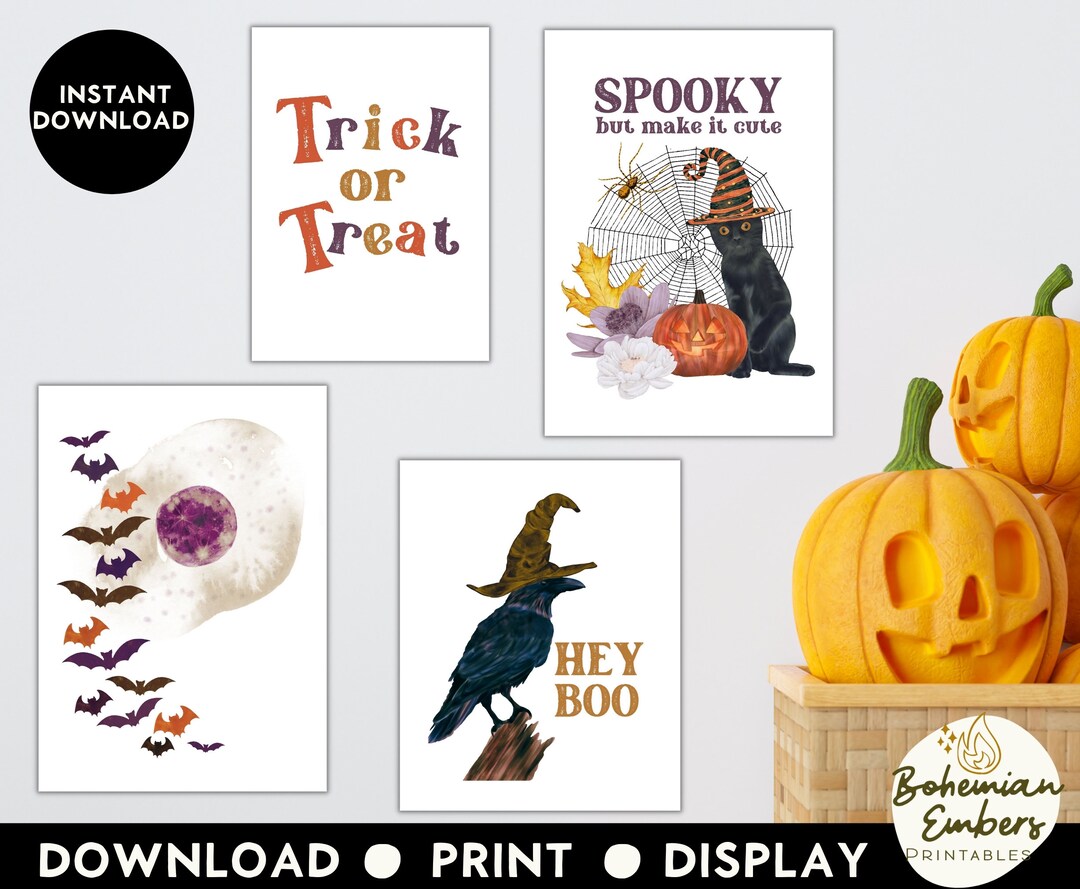 Set of FOUR Printable Boho Halloween Prints, Instant Download ...