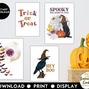 Set of FOUR Printable Boho Halloween Prints, Instant Download ...